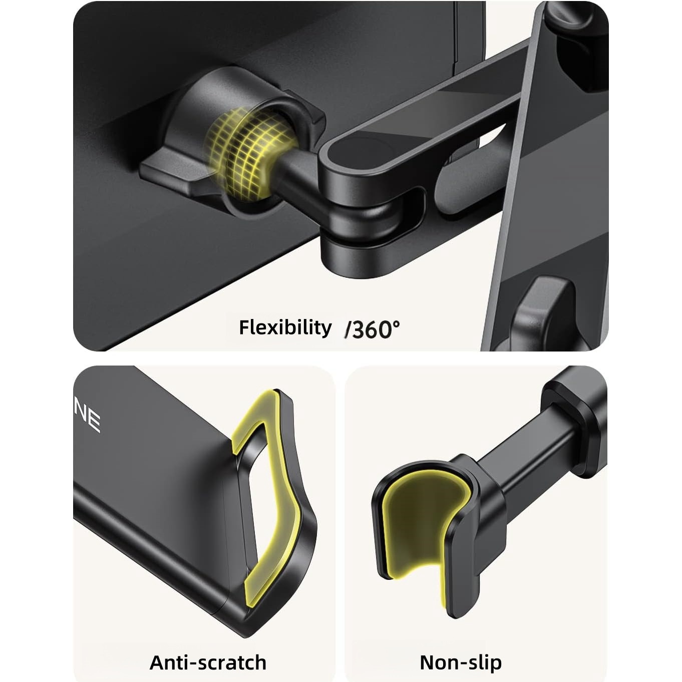 Suport tableta pentru tetiera auto, MunDeir®, Unghi reglabil, Negru ...
