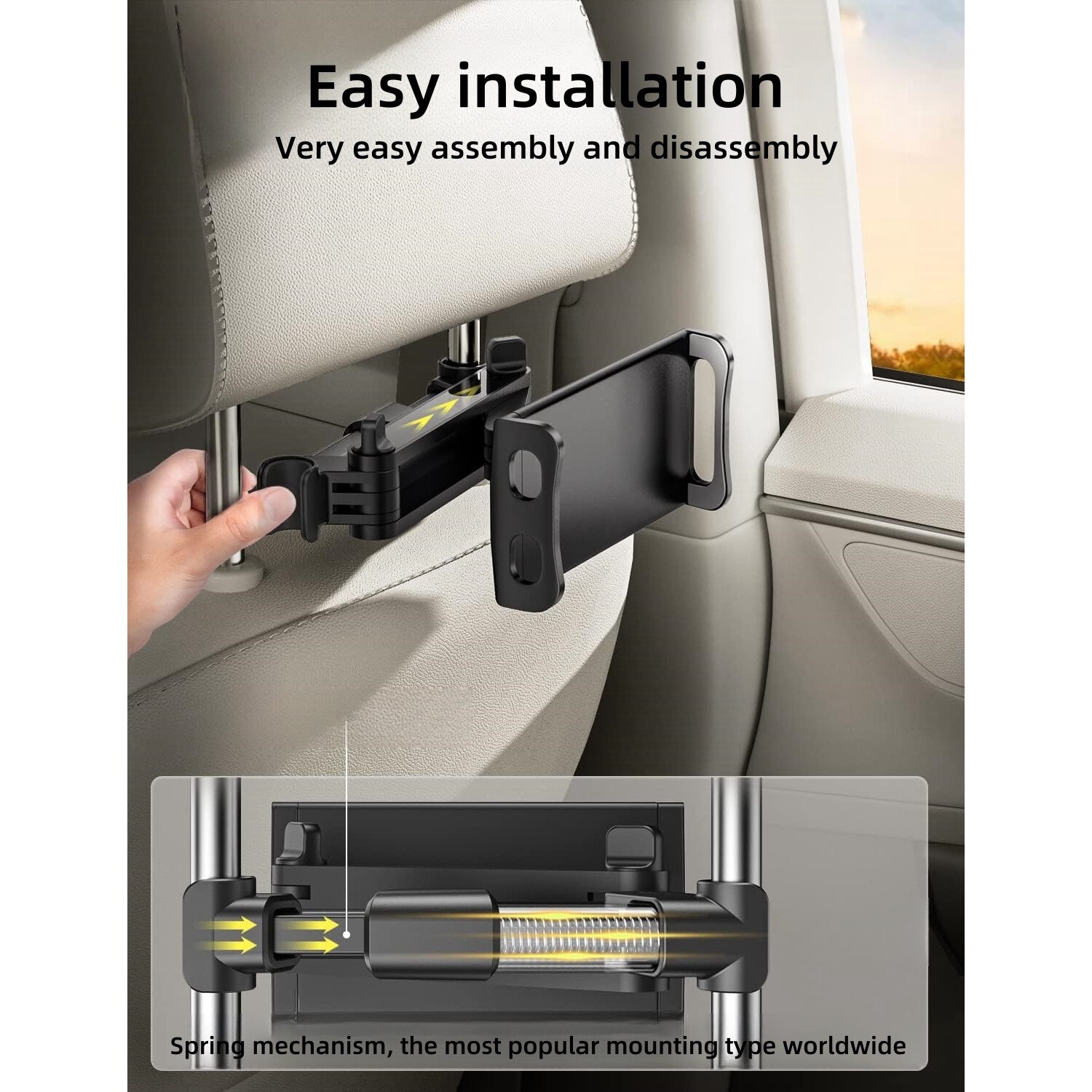 Suport tableta pentru tetiera auto, MunDeir®, Unghi reglabil, Negru ...