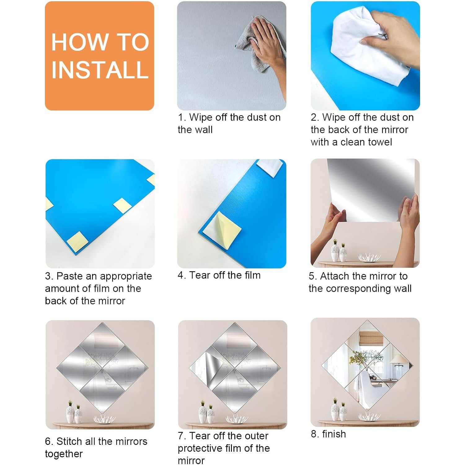 Комплект от 4 броя огледални стикери за стена, MunDeir, 30 х 30 см ...