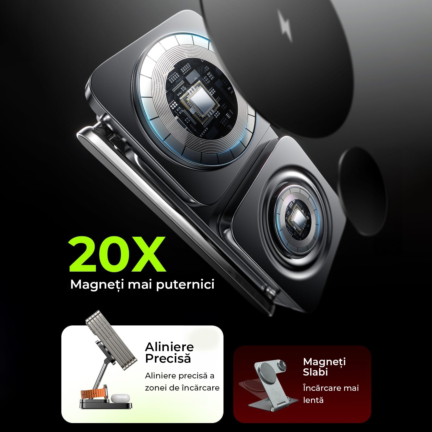 Incarcator Wireless 3 in 1 pliabil, reglabil pe inaltime, pentru ...