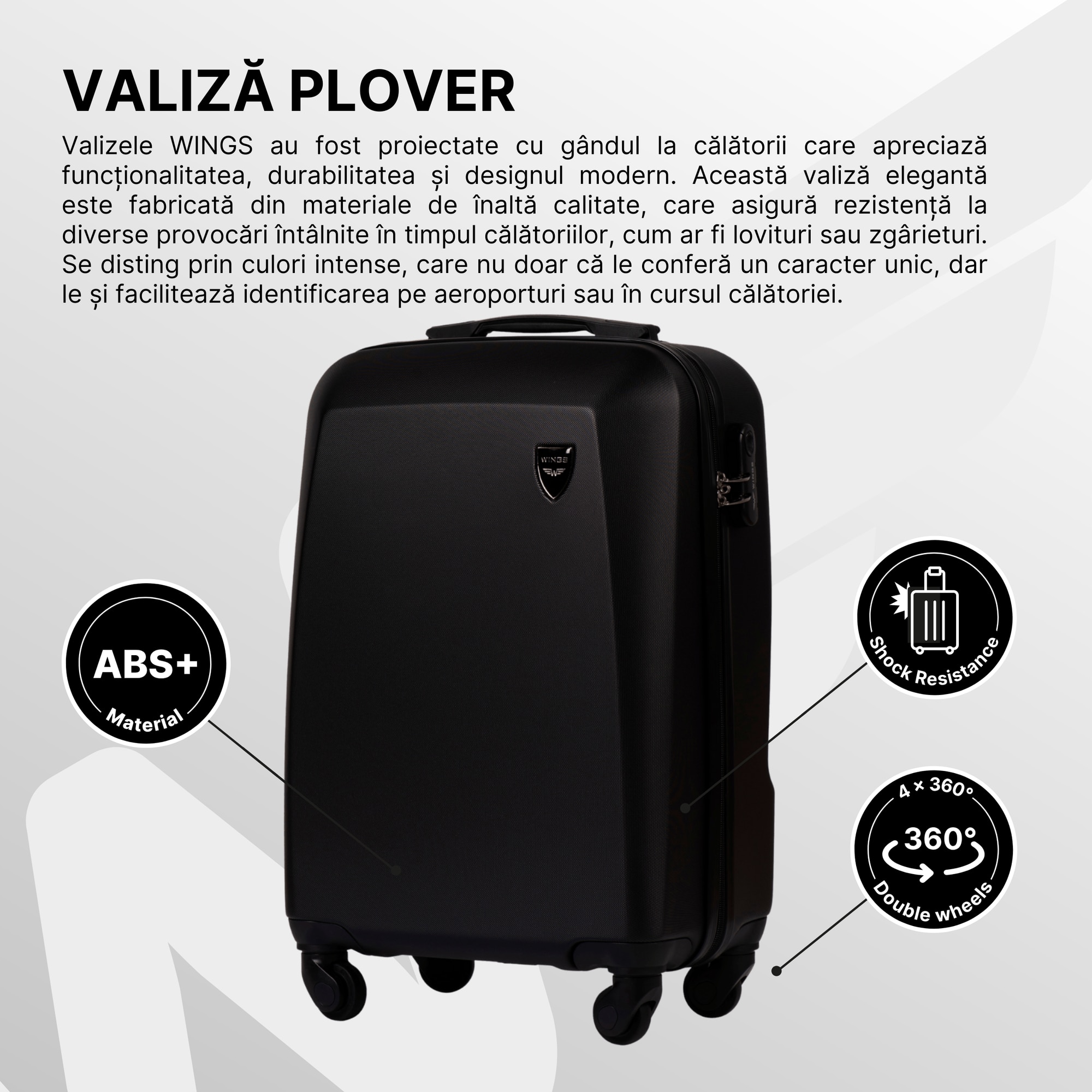 WINGS Troller mic de cabin S dimensiune cabina, 38L, 4 roti, inchidere ...