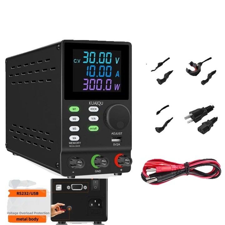 Sursa de Alimentare DC Reglabila, 30V 10A, cu Port USB, Design Portabil ...