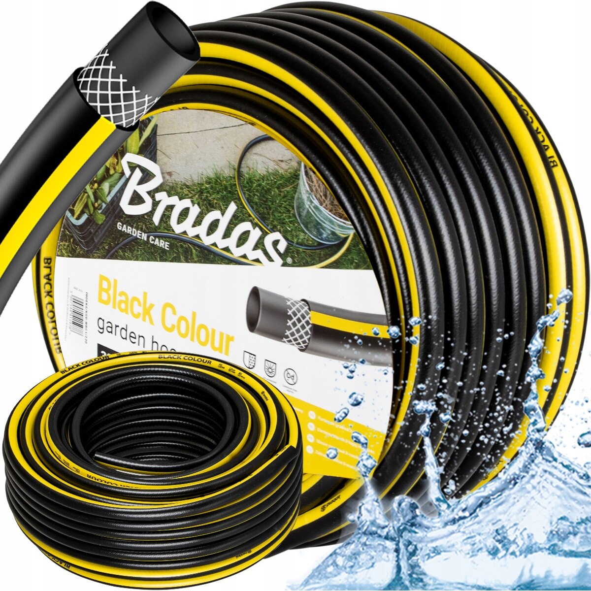 Furtun de gradina Bradas Black Colour WBC1/220 1/2, PVC, ultra-puternic, 20 m, Negru/Galben ...