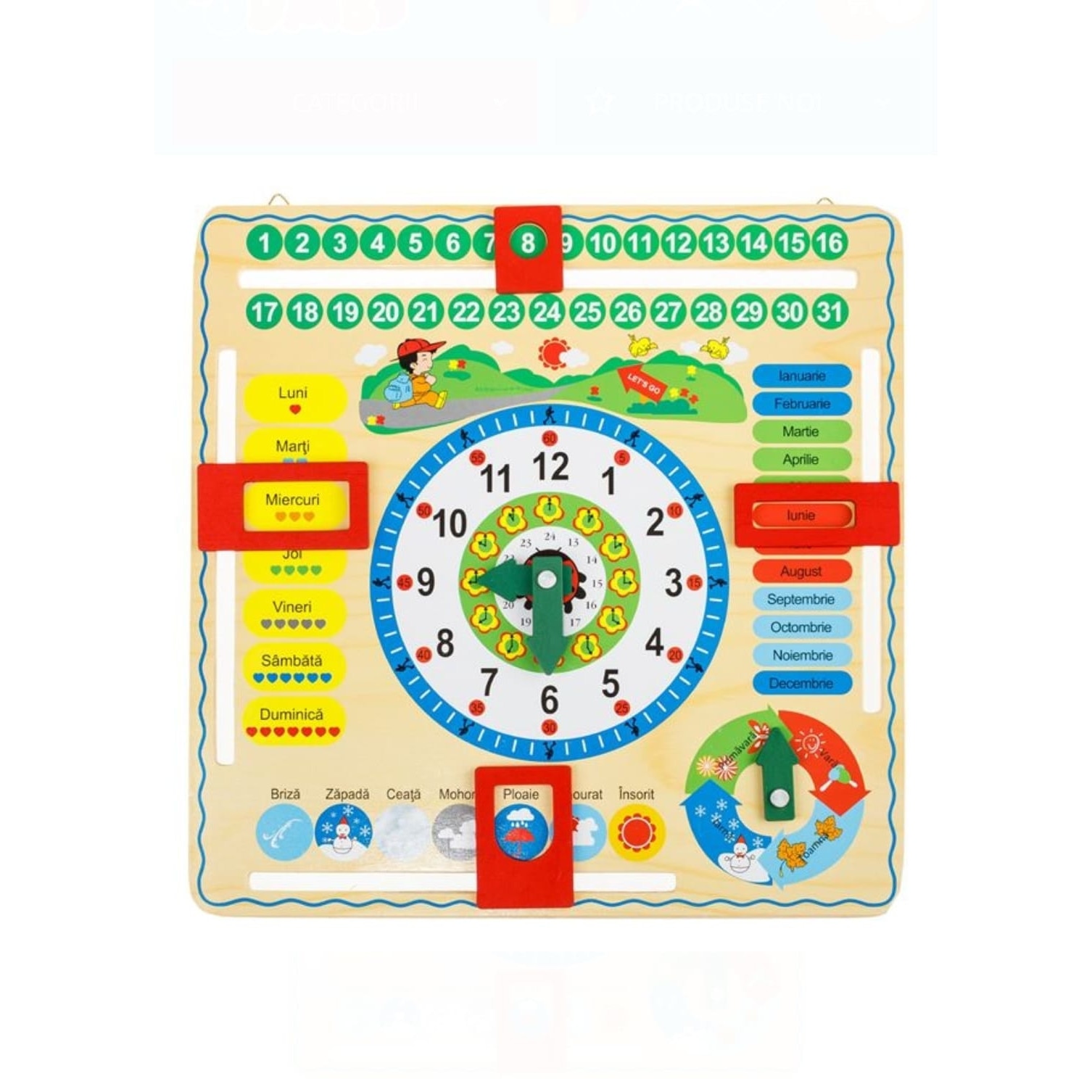 Ceas si calendar educativ din lemn pt copii, fete si baieti - eMAG.ro