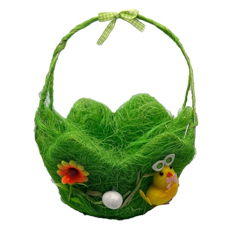 Cosulet de Paste cu toarta din iarba verde ornamentala, cu Decoratiuni ...