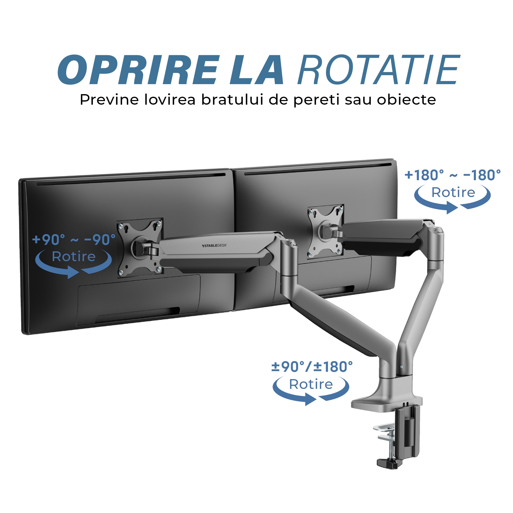 Suport 2 monitoare 17-35" inch, Heavy-Duty cu Mecanism Gas Spring, Pana ...
