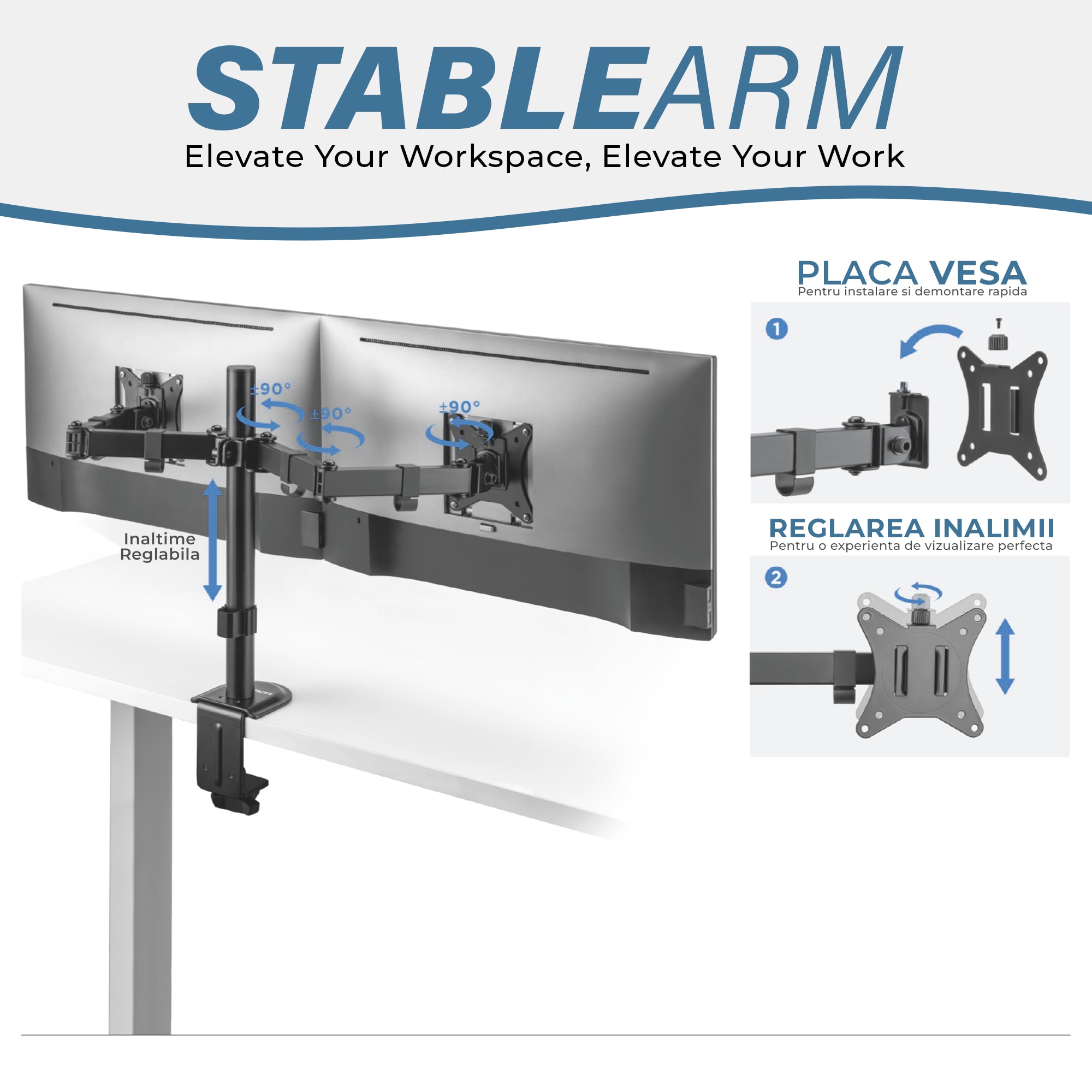 Suport 2 monitoare 17-32" inch, StableArm Saver Duo, Pana la 9 kg/ecran ...