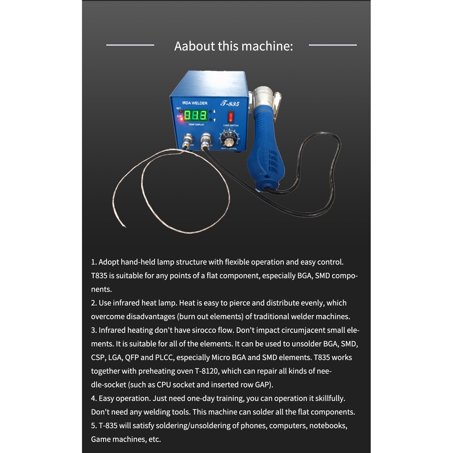 Statie de reballing IRDA BGA, tehnologie infrarosu, 300W, reglaj ...