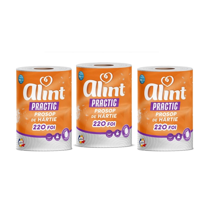 Set 3 role prosoape hartie pentru bucatarie, 220 foi, Alint Practic ...