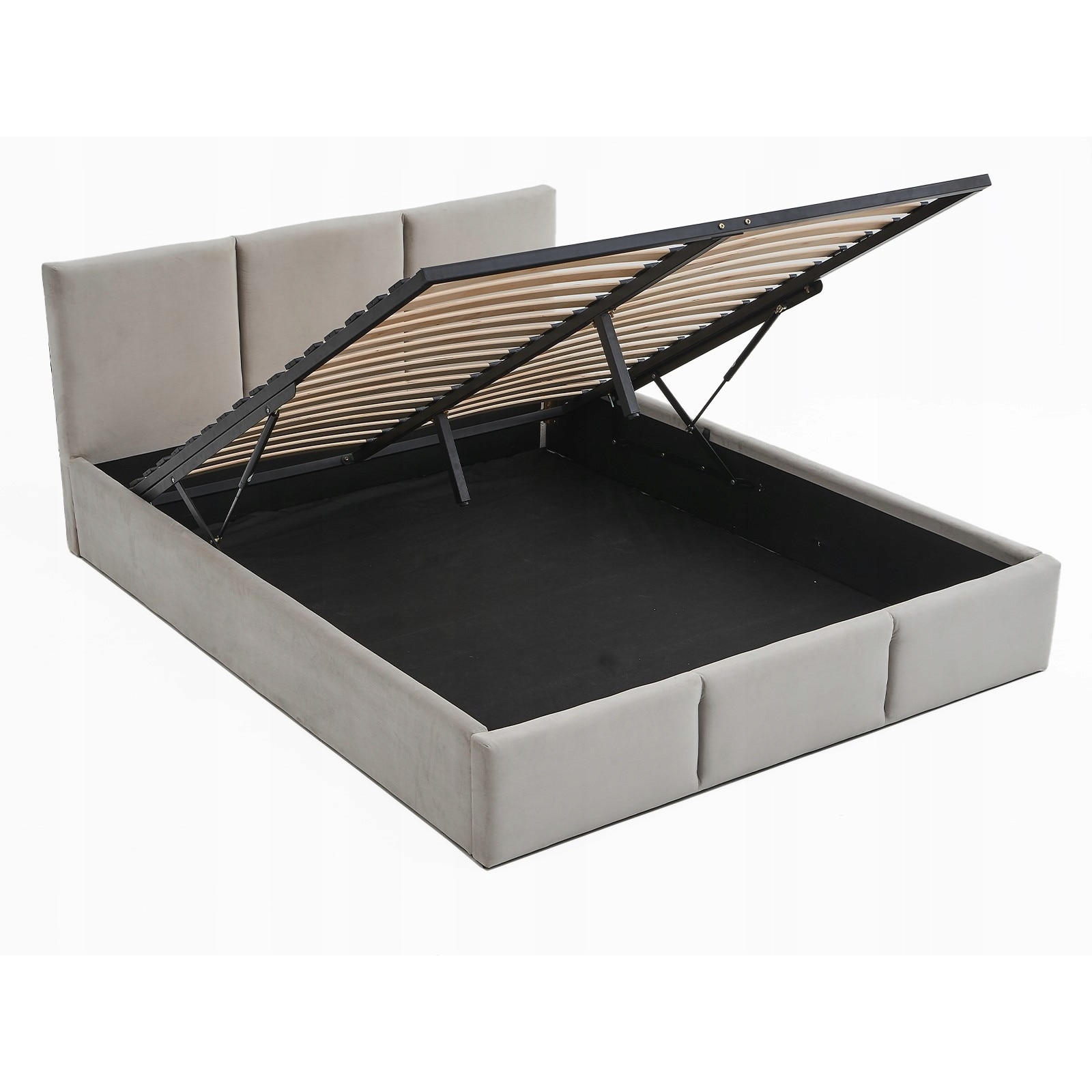Pat Tapitat cu Lada Depozitare, 160x200 cm, Cadru metalic, Gri - eMAG.ro