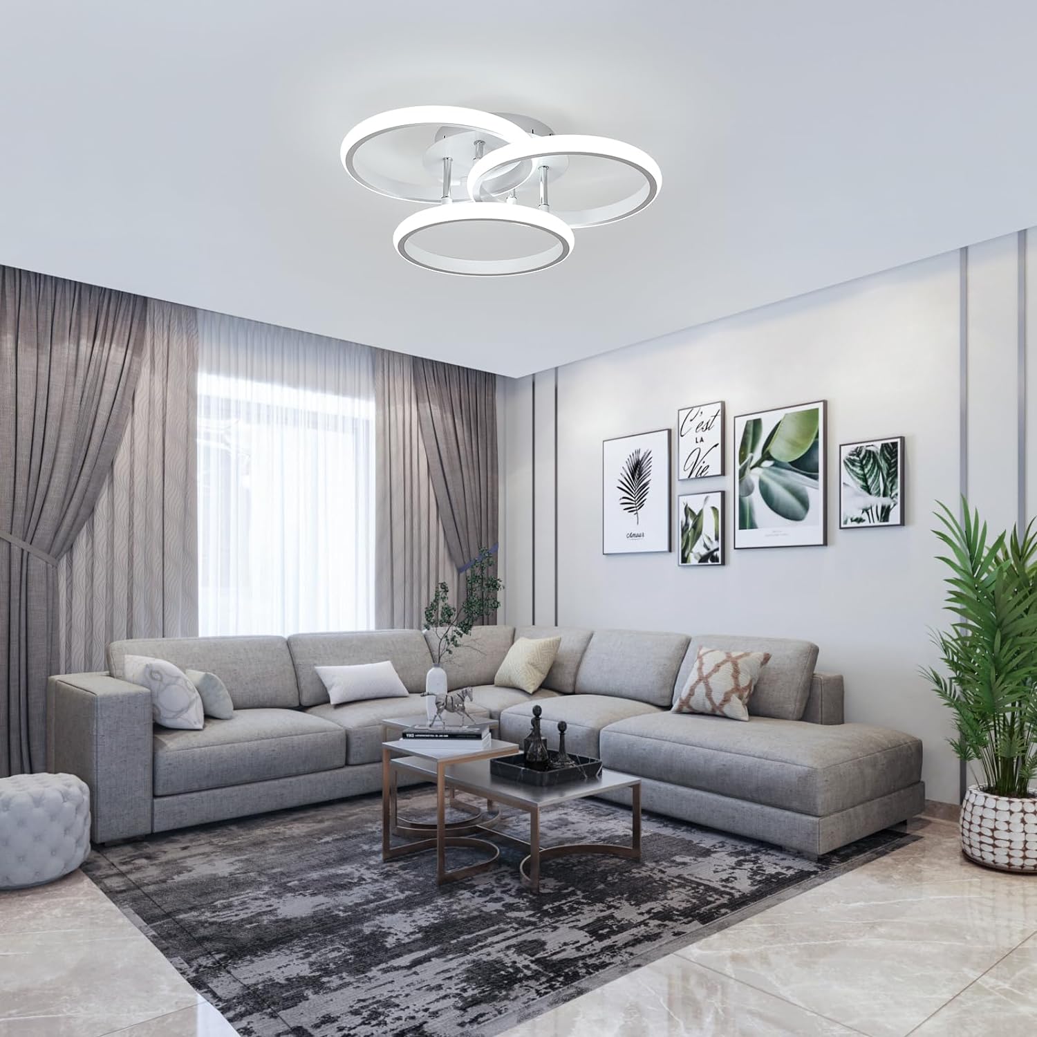 Candelabru LED 3 Circle, Goeco, Aluminiu, 40 W, 40 x 40 x 11.5 cm, Alb ...