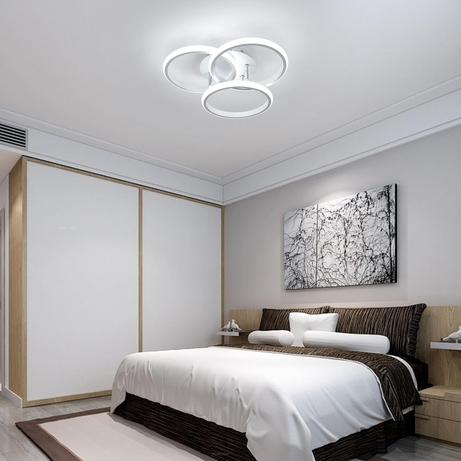 Candelabru LED 3 Circle, Goeco, Aluminiu, 40 W, 40 x 40 x 11.5 cm, Alb ...