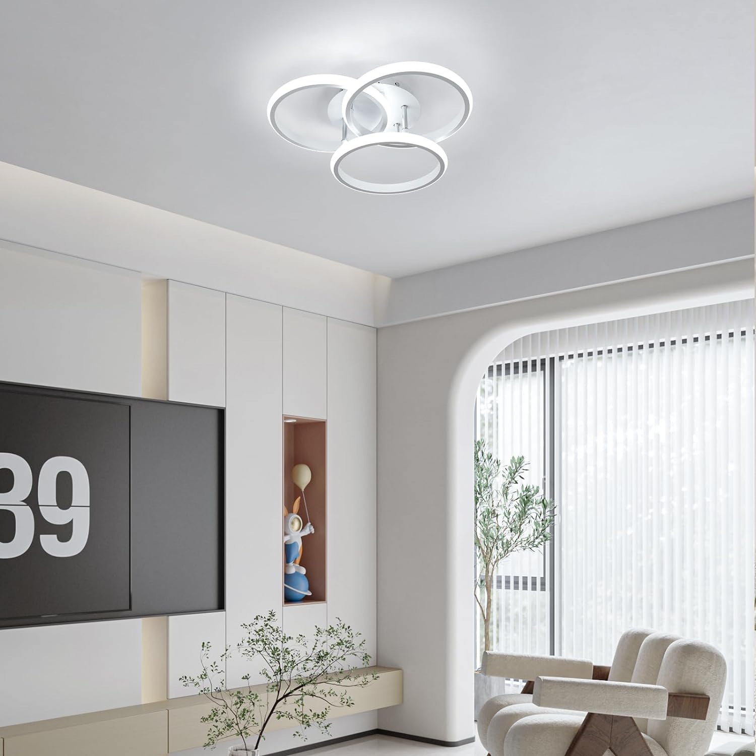 Candelabru LED 3 Circle, Goeco, Aluminiu, 40 W, 40 x 40 x 11.5 cm, Alb ...
