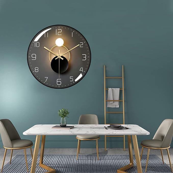 Ceas negru digital, rotund cu pendul de perete cu diametru de 30 cm ...