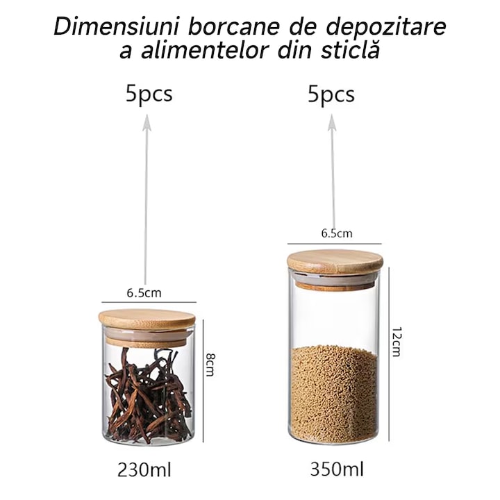 Set 10 recipiente depozitare alimente cu capac ermetic din bambus ...