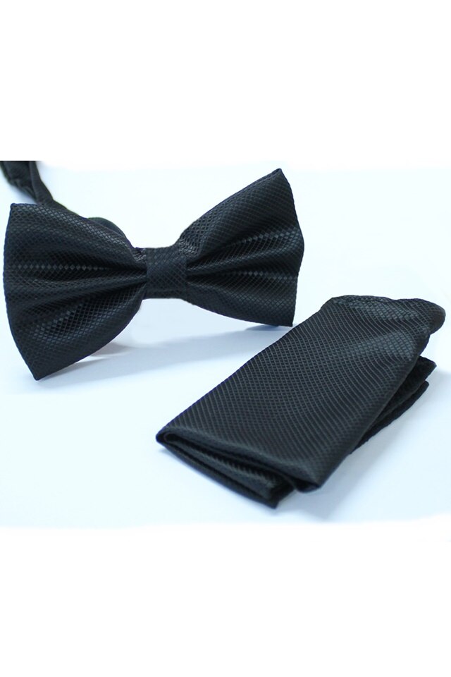 Set papion si batista pentru sacou, negru, 12 x 6.5 cm, Ryan Keeper ...