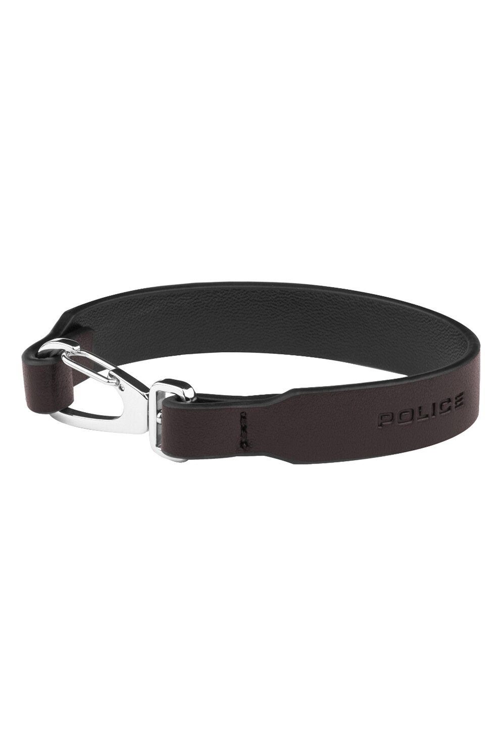 Police, Bratara de piele cu logo, Negru, Argintiu, 20 CM - eMAG.ro