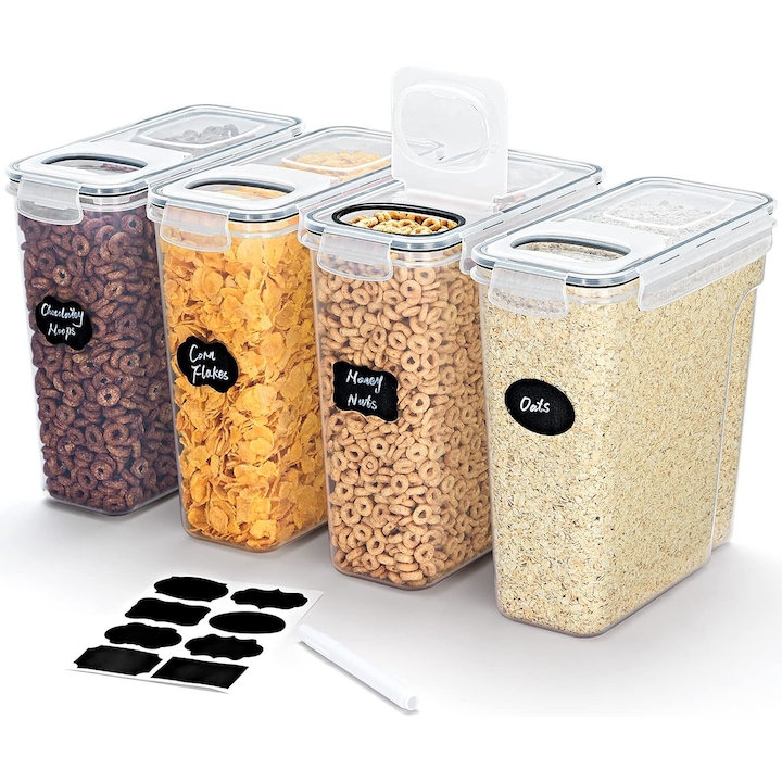 Set 4 Containere Depozitare Alimente, LIFEWIT, cu Capac Flip-Top, Cu ...