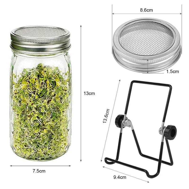 Kit de germinare a semintelor, Zoojoy, Inox/Sticla, 2 borcane ...