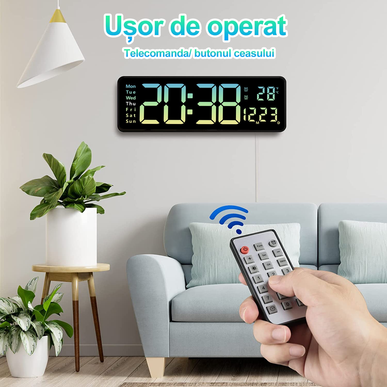 Ceas Digital de Perete cu Led, SDLOGAL, Ecran mare de 16 inchi cu ...