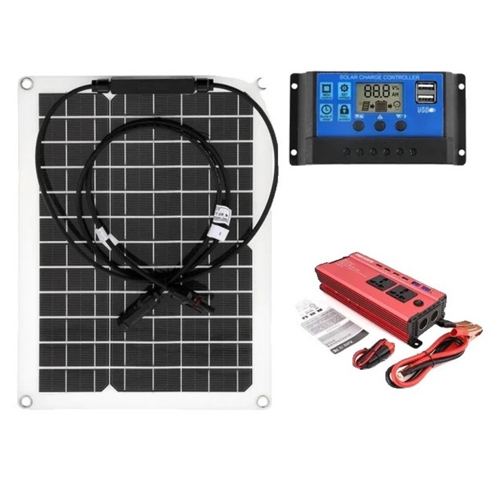 Sistem de energie solara, panou solar de 300 W, invertor cu unda ...