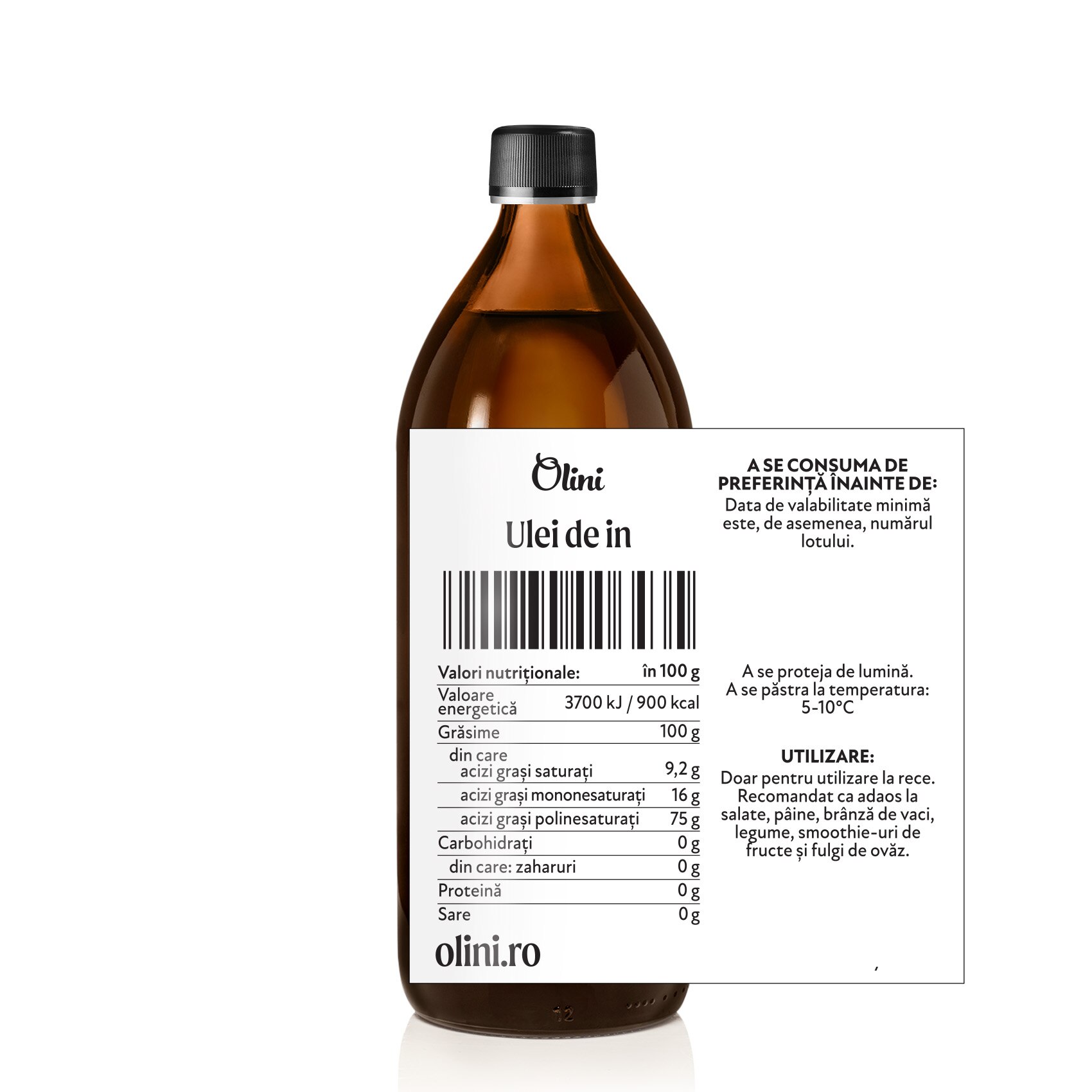 Ulei de in Olini - presat la rece, natural, pur, sanatos 1 L - eMAG.ro