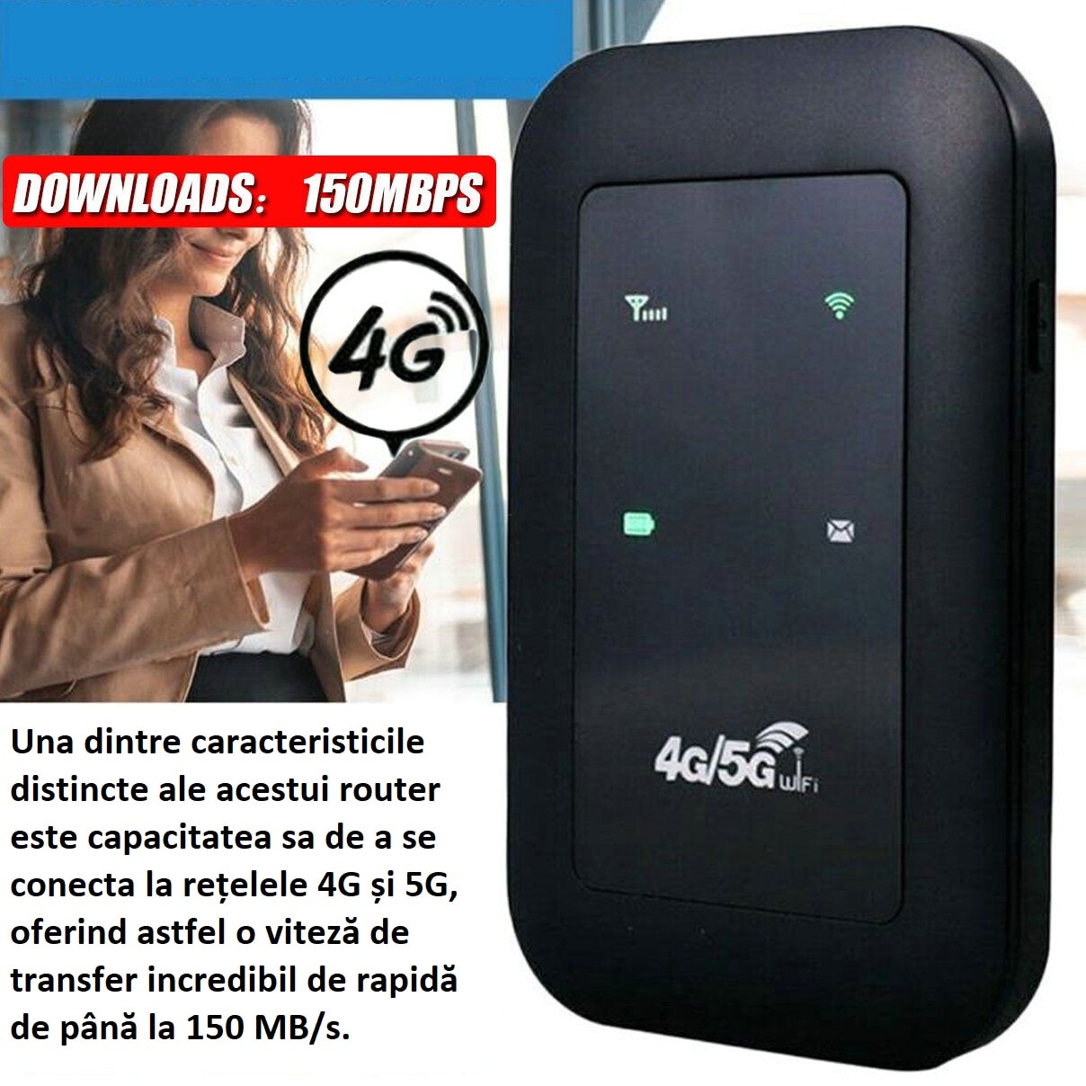 Modem Wireless Portabil De buzunar 4G/5G, Exaltus®, Router Wifi cu ...