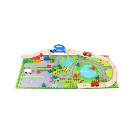 Joc circuit din lemn, masinute si orasel, 40 piese - eMAG.ro