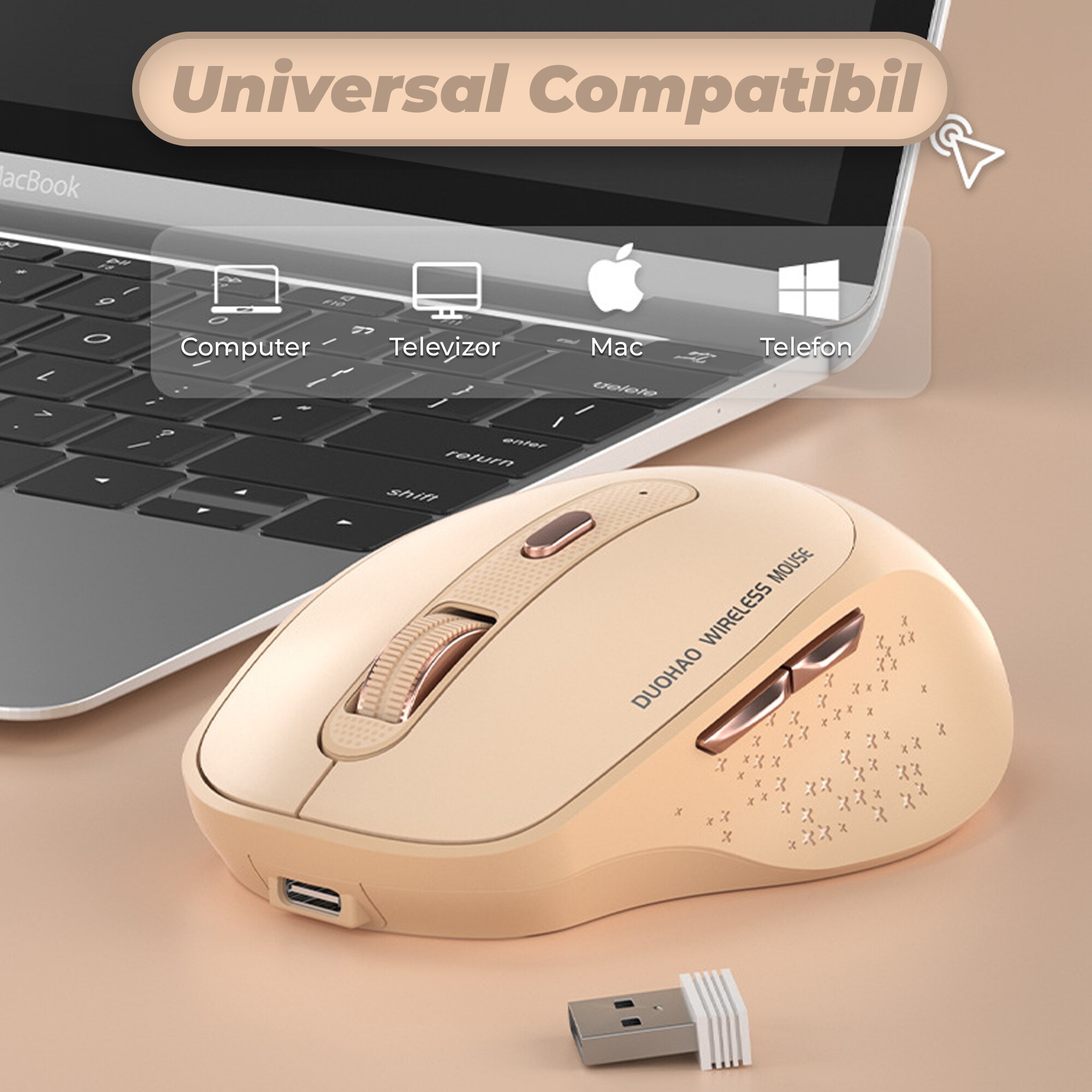 Mouse wireless Timebox, Ergonomic, FastCharge USB-C, 2.4 GHz, BT, 800 ...