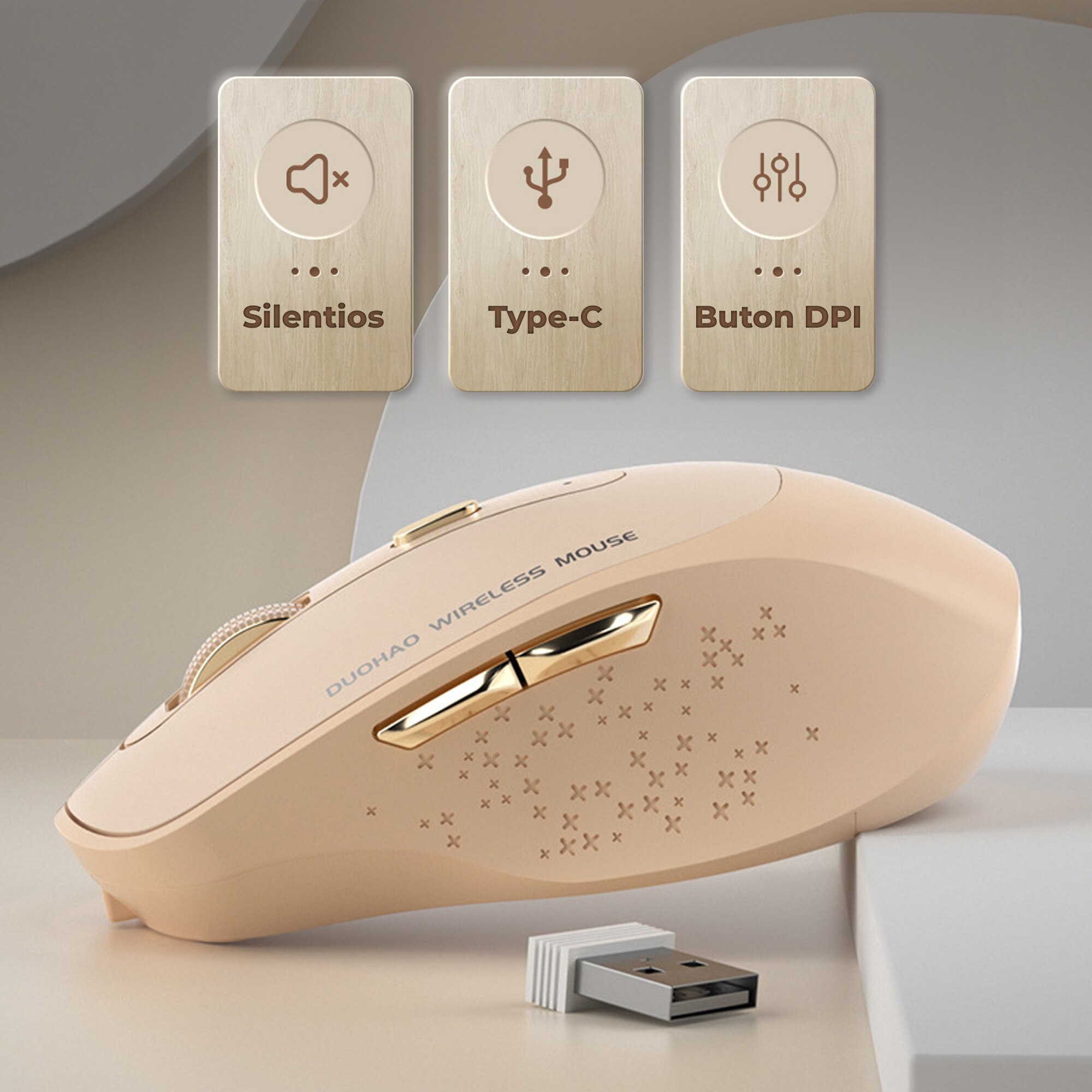 Mouse wireless Timebox, Ergonomic, FastCharge USB-C, 2.4 GHz, BT, 800 ...