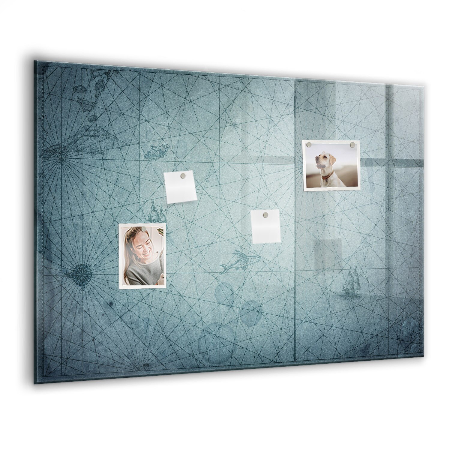 Tabla magnetica, Coloray, Harta vintage, Albastru, 100 x 70 cm, Magneti ...