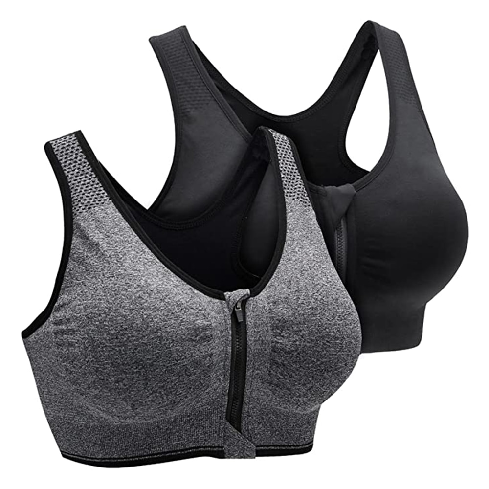 Set 2 bustiere sport dama, Nylon/Bumbac, Gri/Negru, L - eMAG.ro