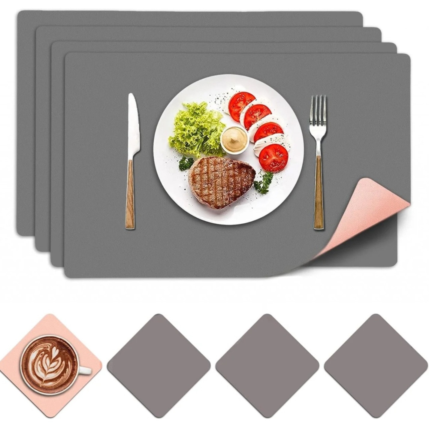 Set de 4 naproane pentru tacamuri/farfurii si 4 coastere pentru pahare ...