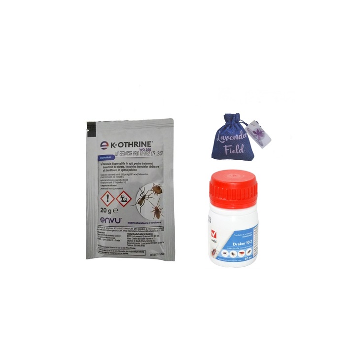 Set Insecticide anti capuse, tantari, muste, gandaci K-othrine 20 gr si Draker 50 ml si sac ...