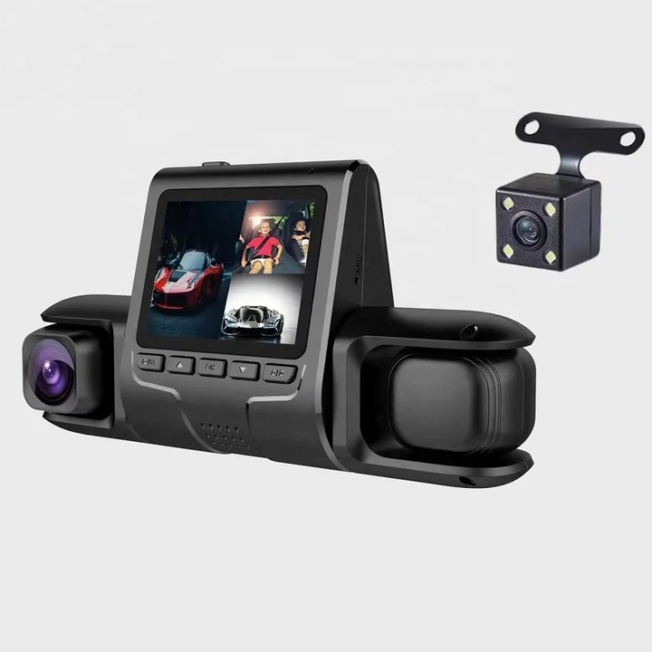 Camera Video Auto DVR Tripla, Full HD, Rezolutie 1080p, Ecran IPS LCD ...