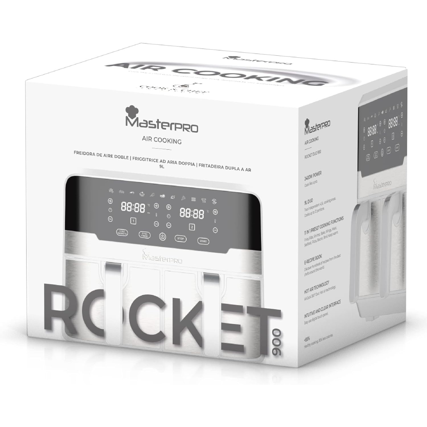 Friteuza dubla cu aer cald MasterPRO Rocket Duo, afisaj LED cu touch ...