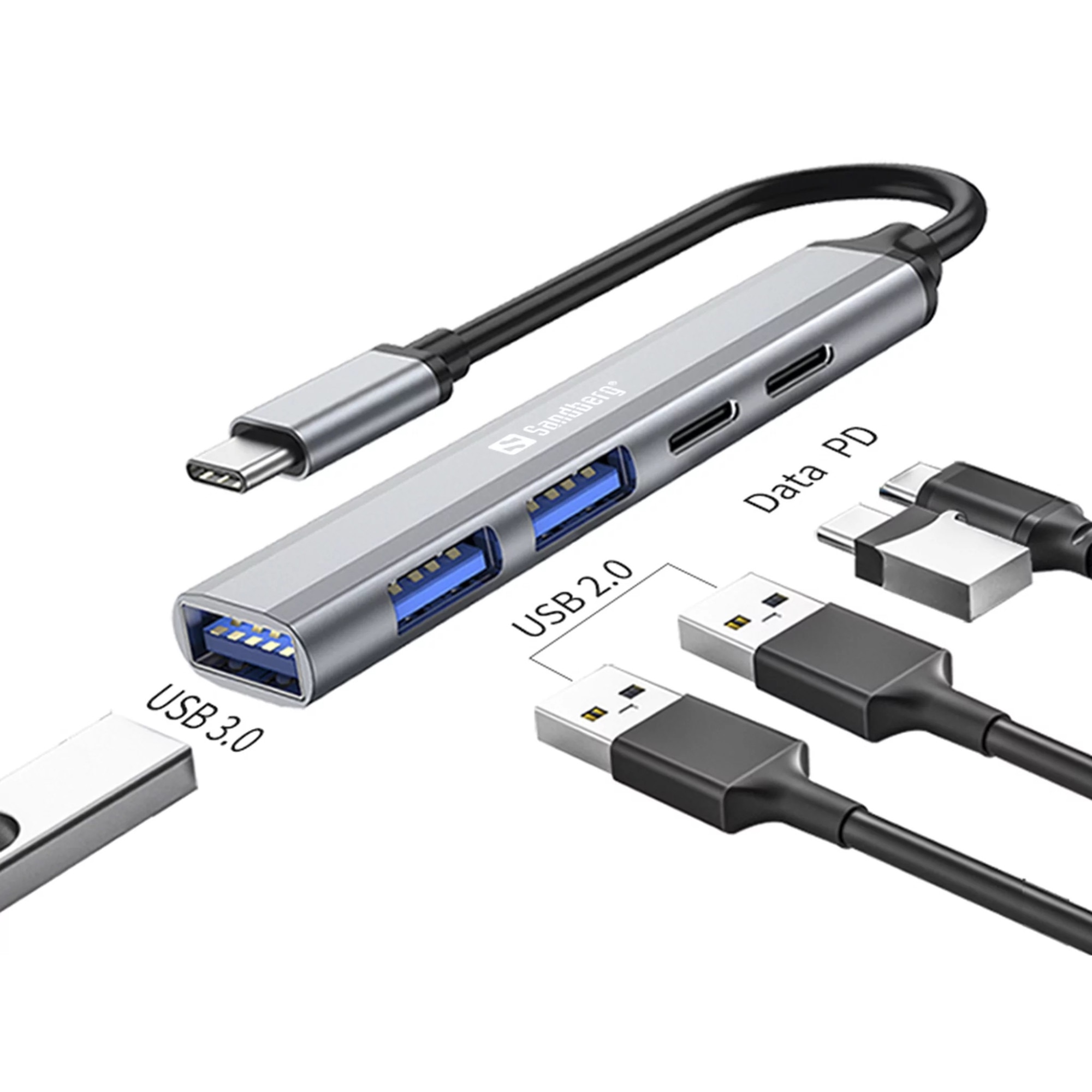 Hub USB-C - 2x USB-C PD, 2x USB 2.0, 1x USB-A 3.0 Sandberg 336-50 SAVER, aluminiu - eMAG.ro
