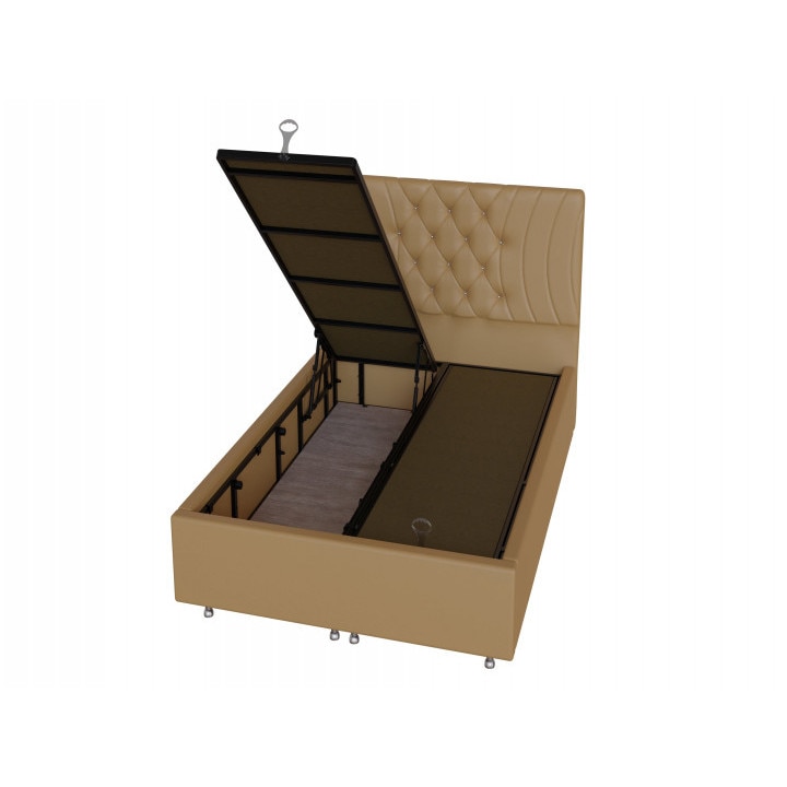 Pat Tapitat Piele Ecologica Trend, cu Somiera rabatabila si 2 Lazi de ...