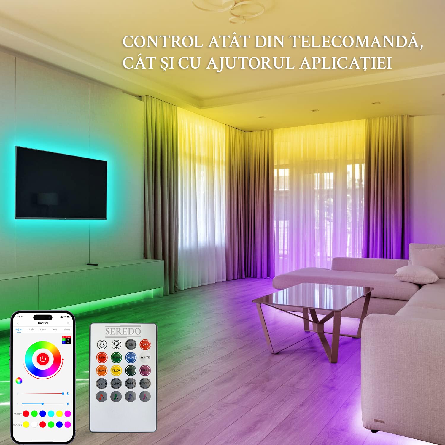 Kit Banda LED Seredo™ 5x metri, RGB, 60 Leduri/metru, Interior-Exterior ...