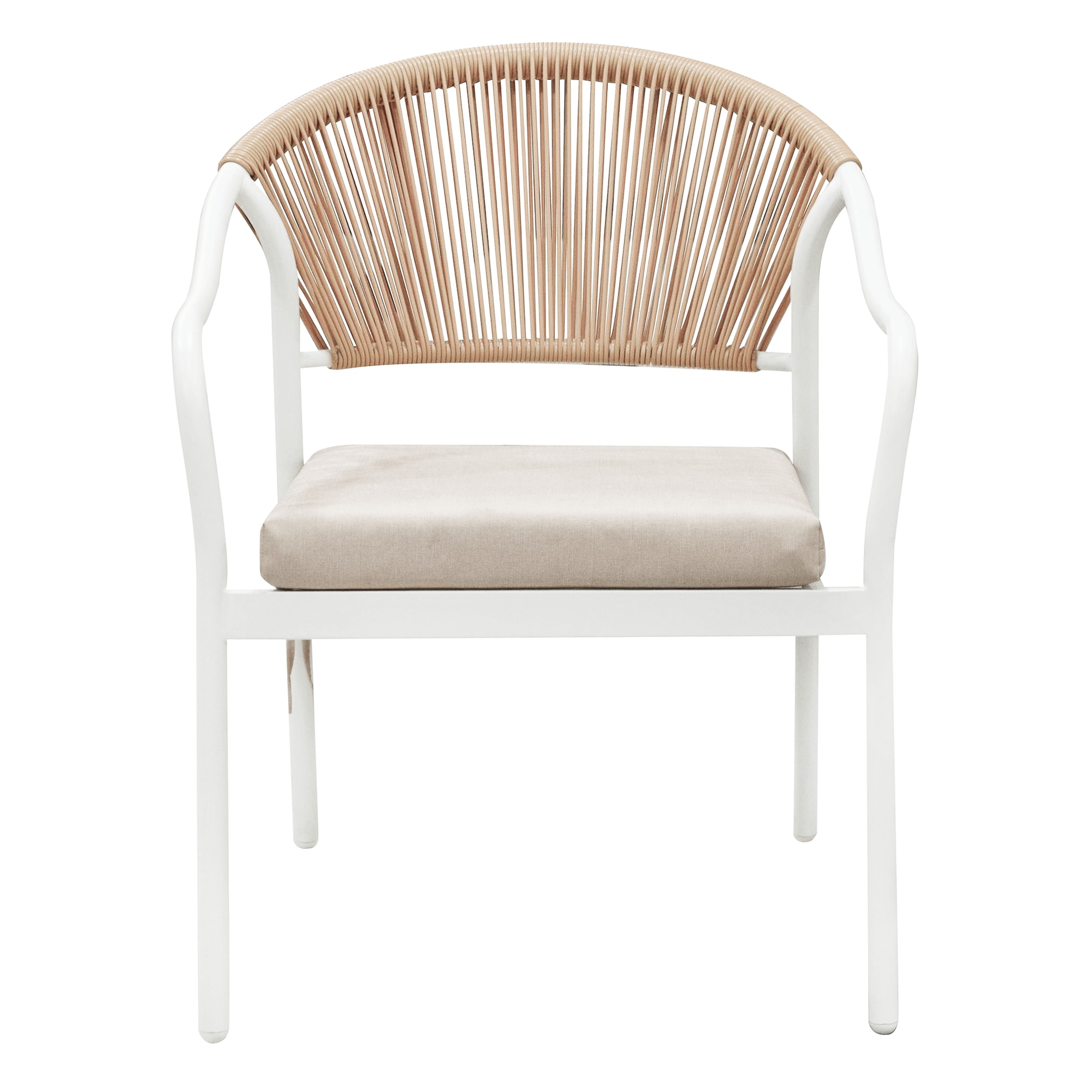 Set de mobilier de gradina, din ratan, 4 piese, alb, bej, otel, ratan ...
