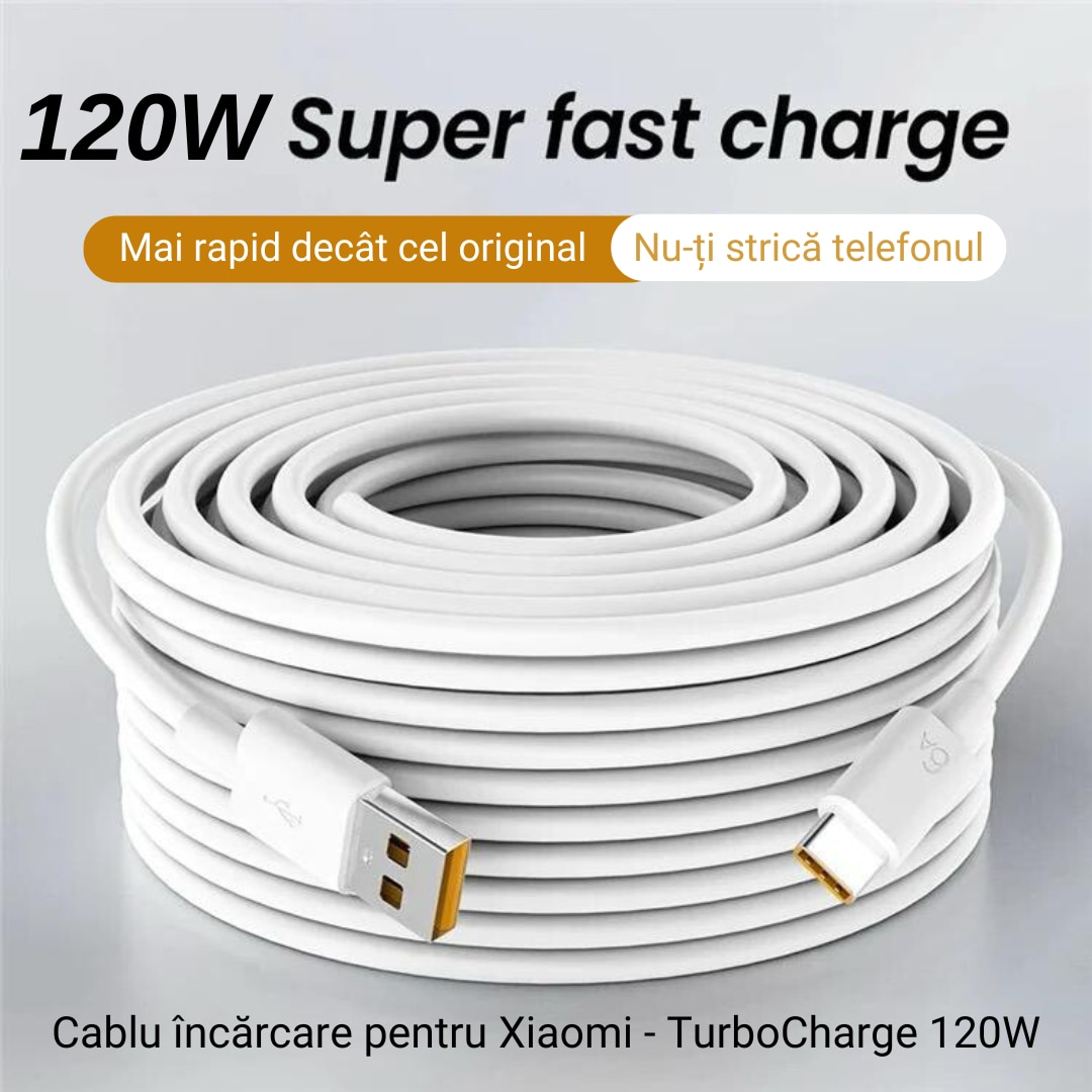 Incarcator TurboCharge 120W, PRESTIGE CHARGE®, pentru Xiaomi, RedMi inclus cablu 6A, USB la USB ...