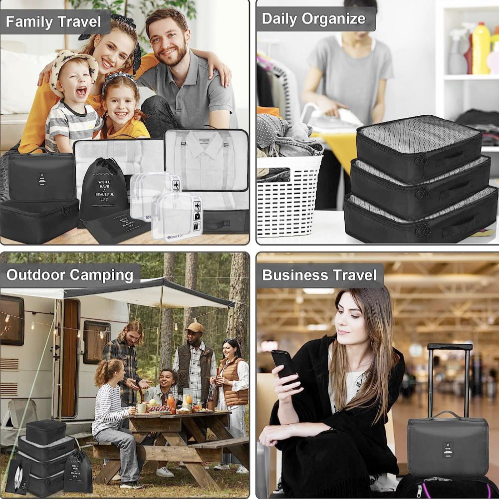 Set 8 huse organizare bagaj si 2 gentute cosmetice calatorie, Quasar ...