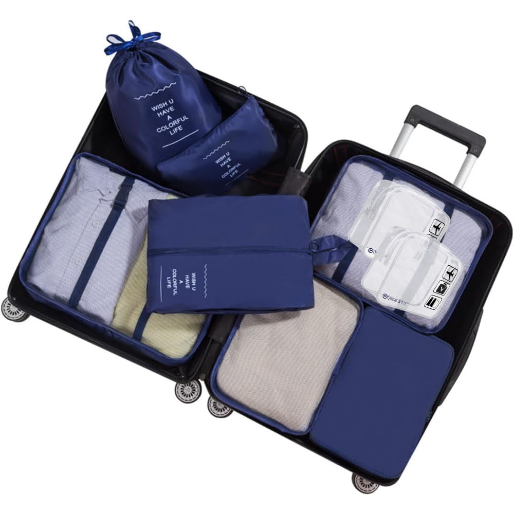 Set 8 huse organizare bagaj si 2 gentute cosmetice calatorie, Quasar ...