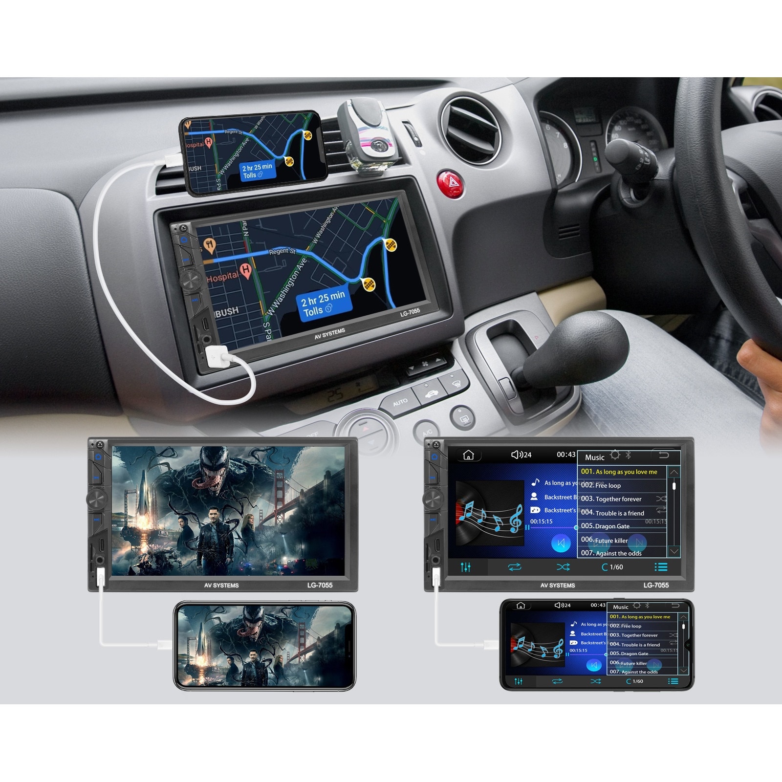 ILIKE Android iPhone autórádió, 7 inch HD LCD érintőképernyővel ...