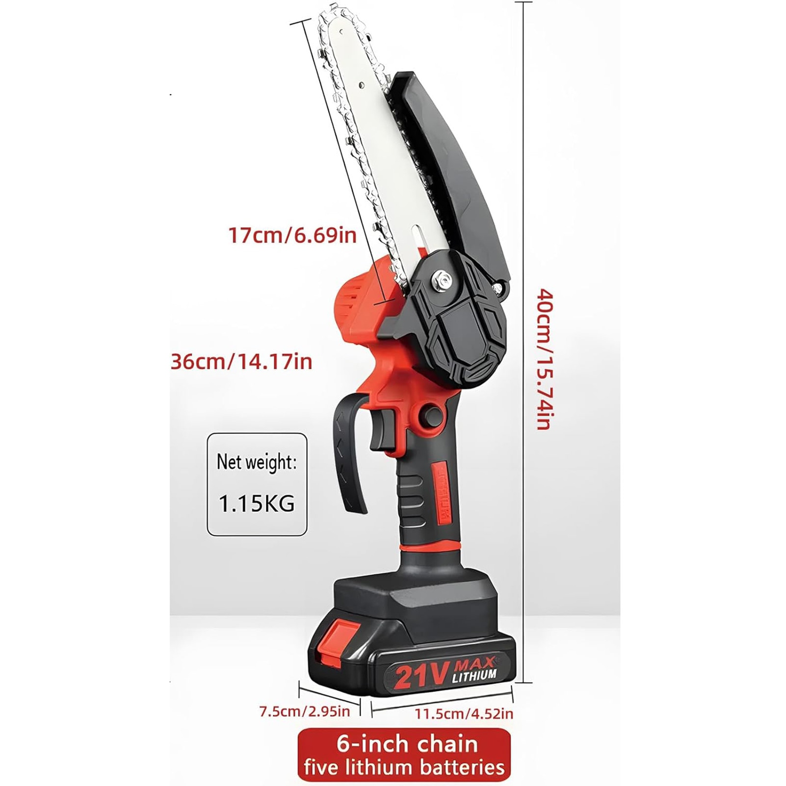 Mini ferastrau cu lant de 6 inchi, electric, portabil, 500 W, Negru ...