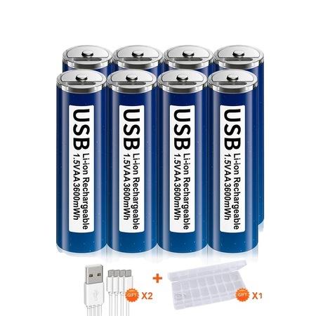 Set Baterii reincarcabile, capacitate mare, incarcare USB, baterie 8AA ...