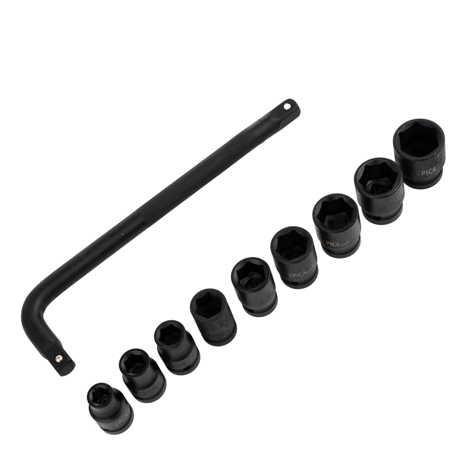 Set de 10 chei impact tubulare de la 10 la 24mm patrat de 1/2" cu ...