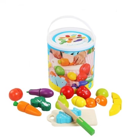 Set tip galetusa de taiat din Lemn, cu Legume, Fructe, Peste, Cutit si ...