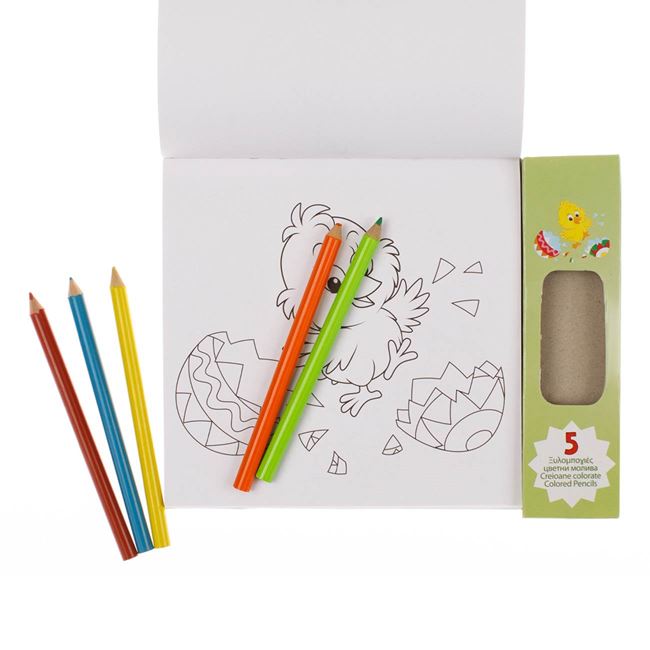 Carte de Colorat tematica Paste cu 5 Creioane Colorate 15x15cm - 40F ...