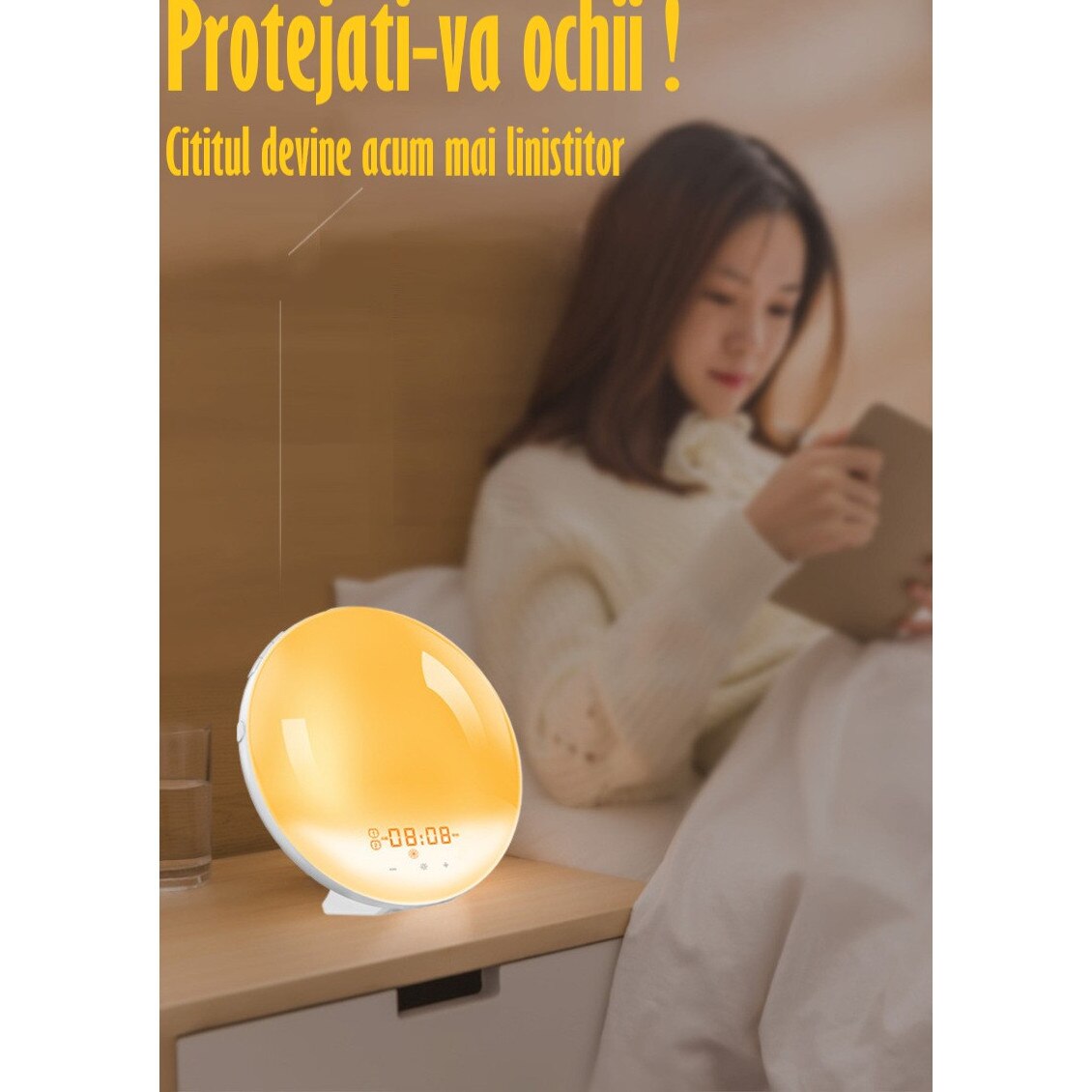 Lampa LED Inteligenta, Radio FM cu Ceas si Alarma, Simulare Rasarit ...